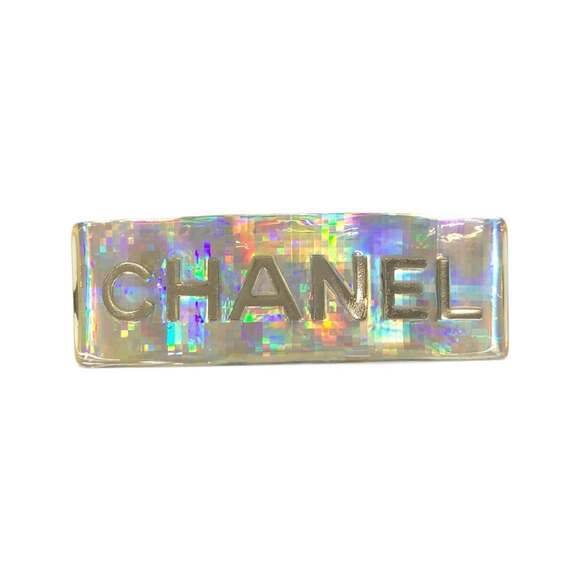 CHANEL | Accessories | Chanel Logo Silver Aurora Plastic Plated ...